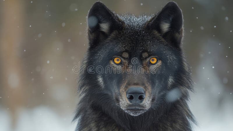 Black Wolf in Snowy Forest Winter Portrait Stock Illustration ...