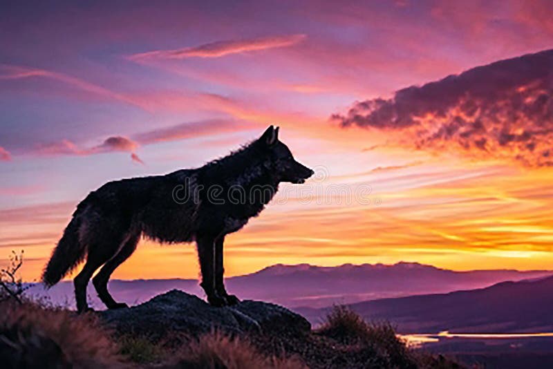 Black Wolf Standing Against a Sunset â€ Generative AI Image Stock ...