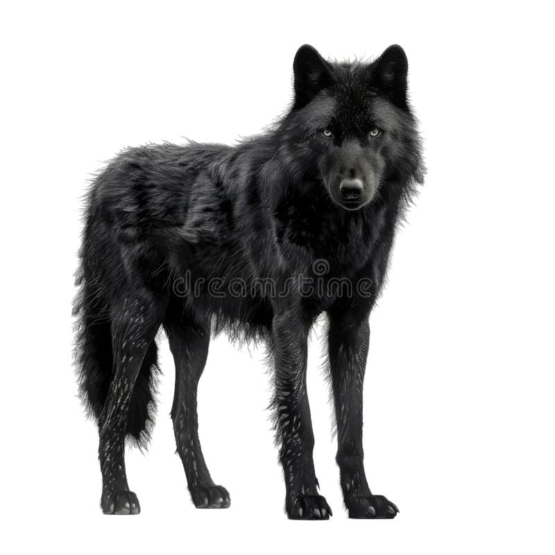 A Black Wolf Stands with Its Front Paws Slightly Forward Stock ...