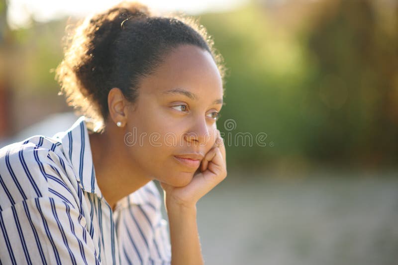 Black Woman Contemplating in a Park Stock Image - Image of confident ...