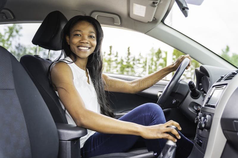 Black Woman Driver Seated in Her New Car Stock Image - Image of ethnic ...