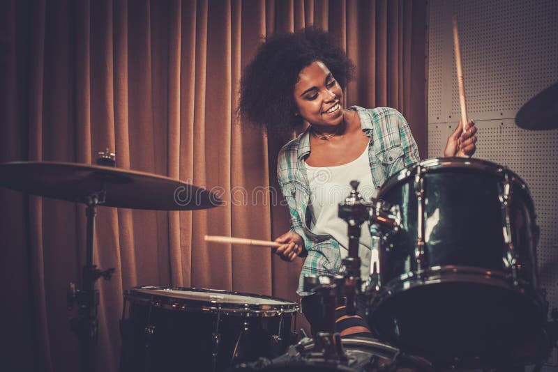 Black woman drummer stock image. Image of multiethnic - 58058533
