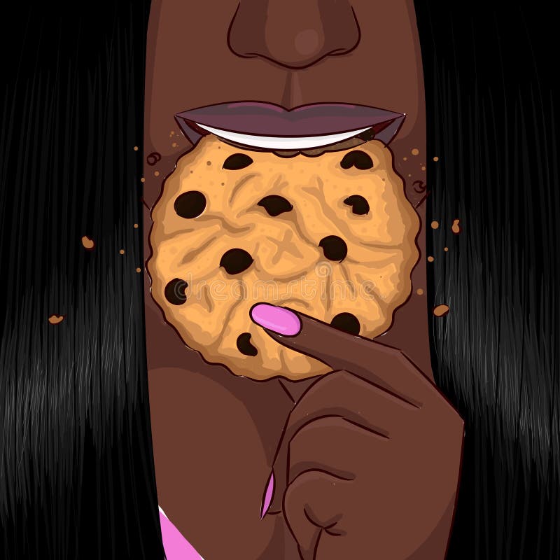 Black Woman Eat Cookie Hand Drawing Portrait Stock Illustration ...