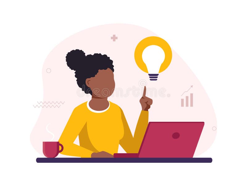 The Black Woman at His Desk Works on a Laptop and Drinks Coffee ... The Black Woman at His Desk Works on a Laptop and Drinks Coffee ...