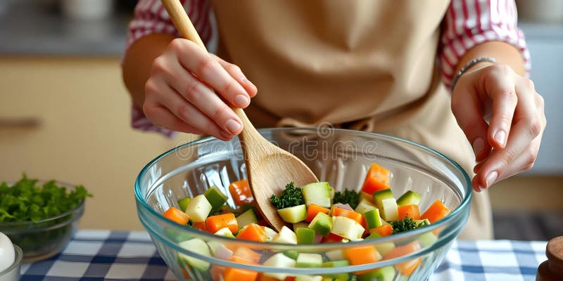 Woman Making Salad in the Kitchen. Realistic Style. AI Generated Stock ...