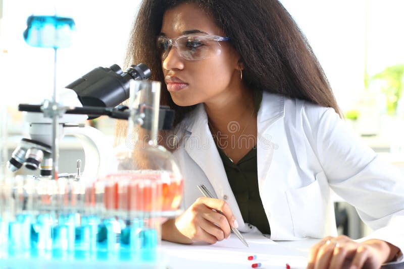 Black Woman Scientist Student Chemist in Protective Stock Image - Image ...