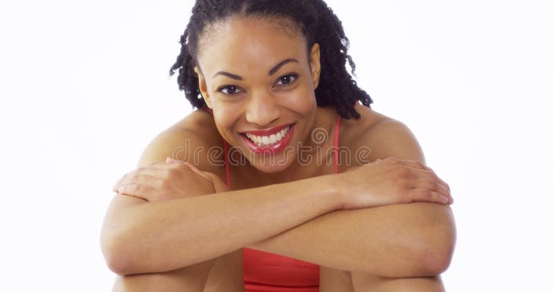 Black Woman Sitting And Smiling After Workout Stock Image Image Of