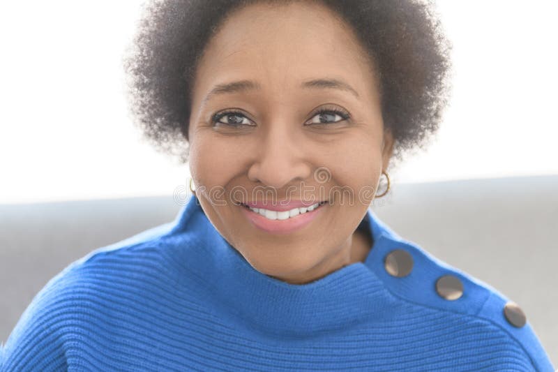 Black Woman Sitting on Sofa at Home Stock Image - Image of home, close ...