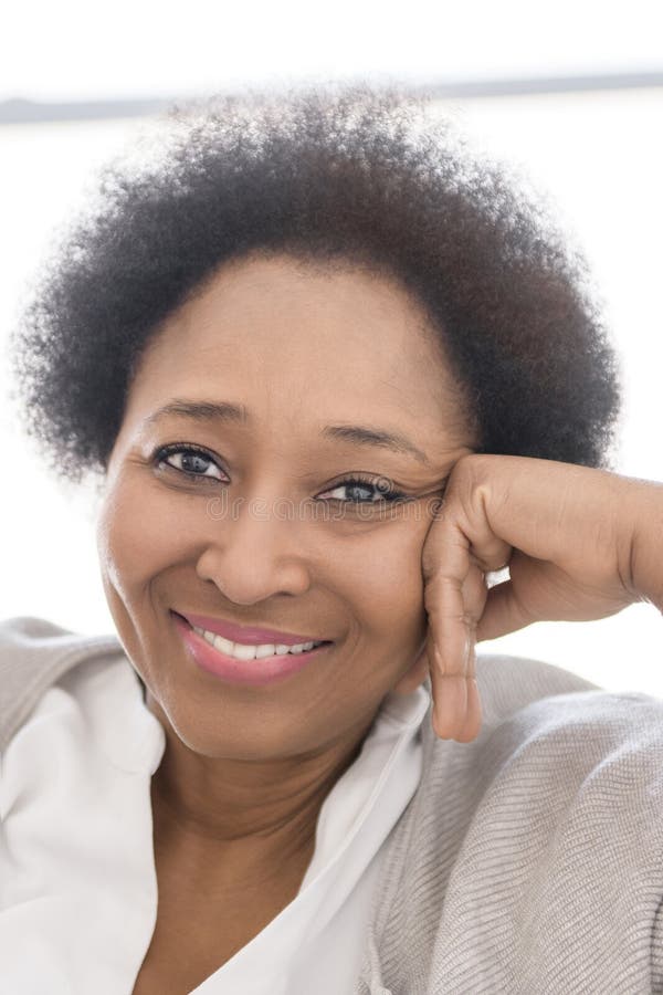 Black Woman Sitting on Sofa at Home Stock Photo - Image of lady, person ...
