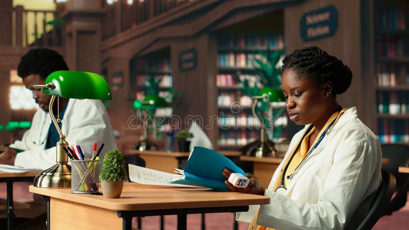 Black Woman Student in Med School Using Oximeter and Reading about the ...