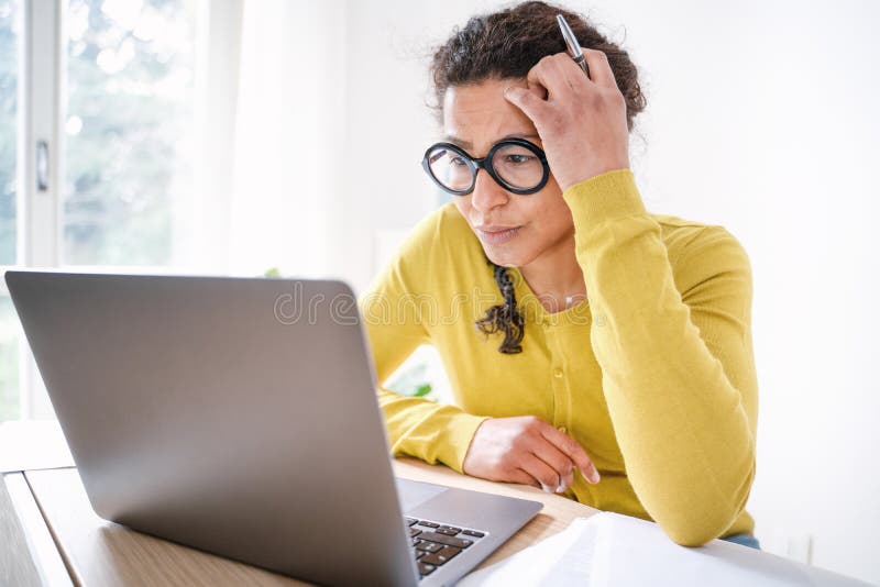 Woman is Focused and Concentrate at Computer Stock Image - Image of ...