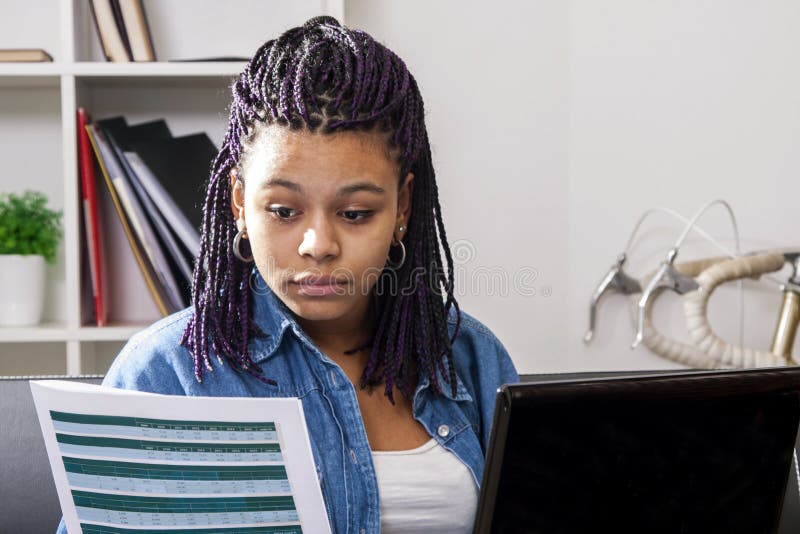 Black Woman Working in Office Stock Photo - Image of thoughtful, office ...