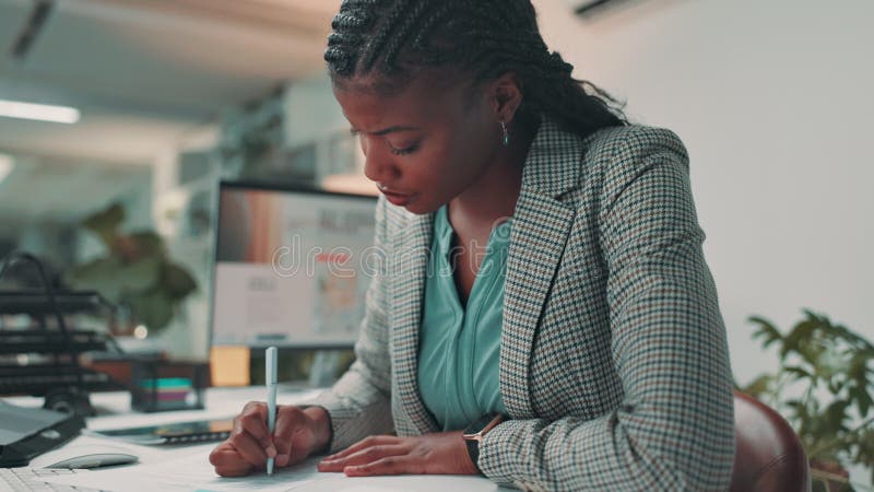 Black Woman, Writing and Thinking in Office for Business, Problem ...