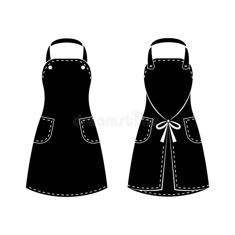 Black Women`s Apron. Front and Back Views Stock Vector - Illustration ...