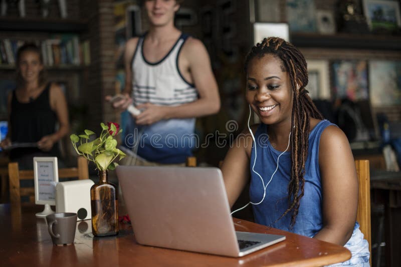 Black Woman Using Computer Laptop Stock Image - Image of african ...