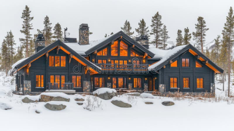 Winter Wonderland Log Cabin Stock Photo - Image of comfortable, black ...
