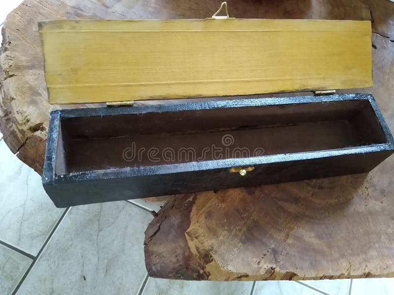 Black Wooden Box on the Also Wooden Table Stock Image - Image of wood ...