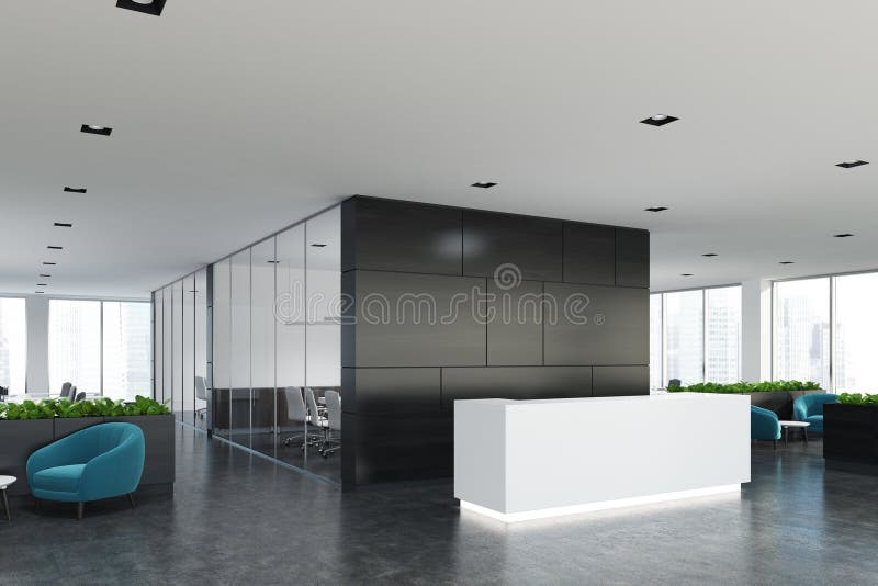 Black Wooden Office, White Reception, Side Stock Illustration ...