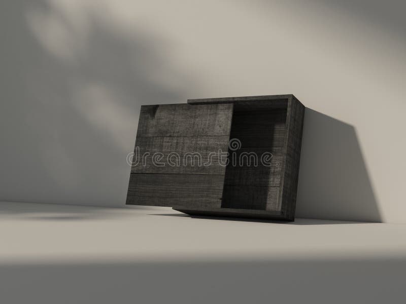 Black Wooden Open Box Mockup Standing Near White Wall with Shadows from ...