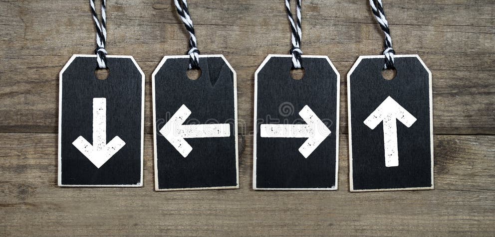 Black Wooden Tags with Arrows Stock Photo - Image of business, guidance ...