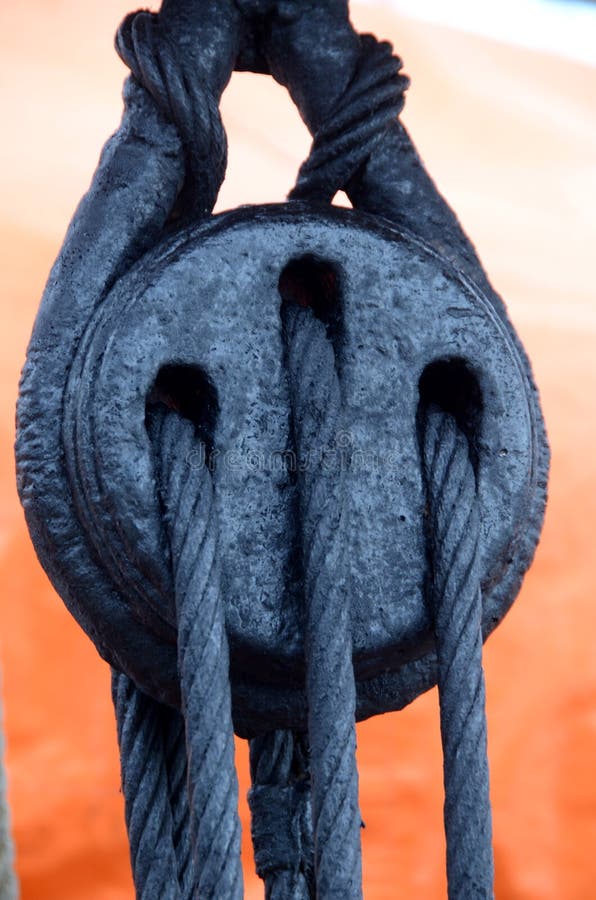 Triple Pulley Block on Old Ship Stock Photo - Image of rope, equipment ...