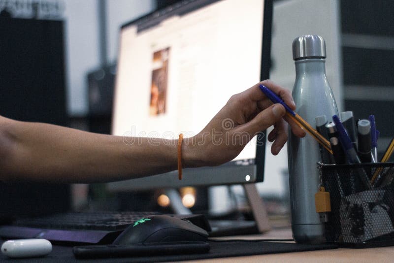 Guy catch a pen stock image. Image of bottle, penholder - 195922683