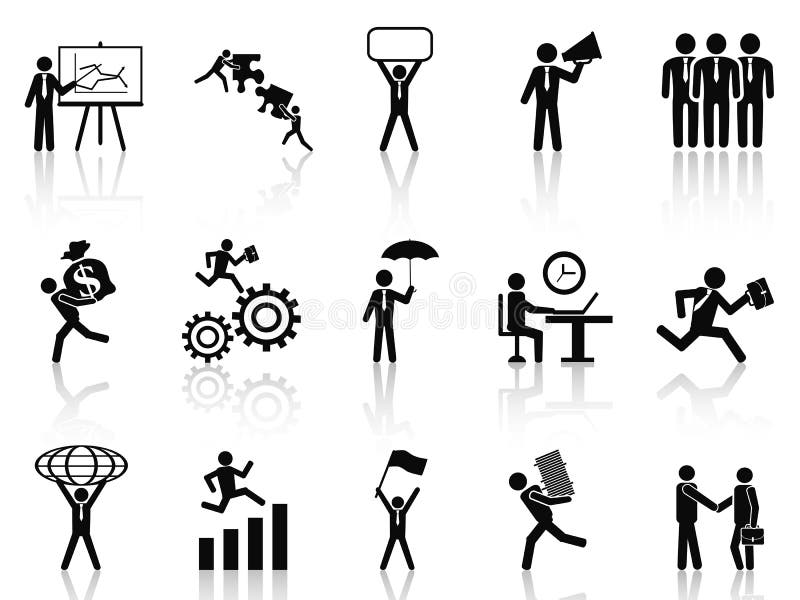 Black Working Businessman Icons Set Stock Vector - Illustration of ...