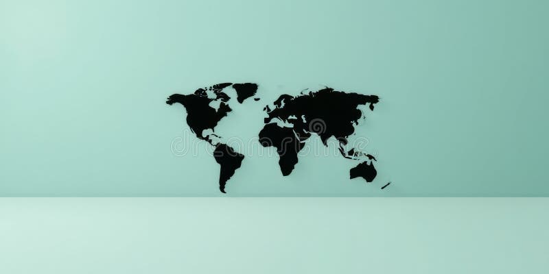 A Black World Map on a Mint Green Wall Stock Illustration ...