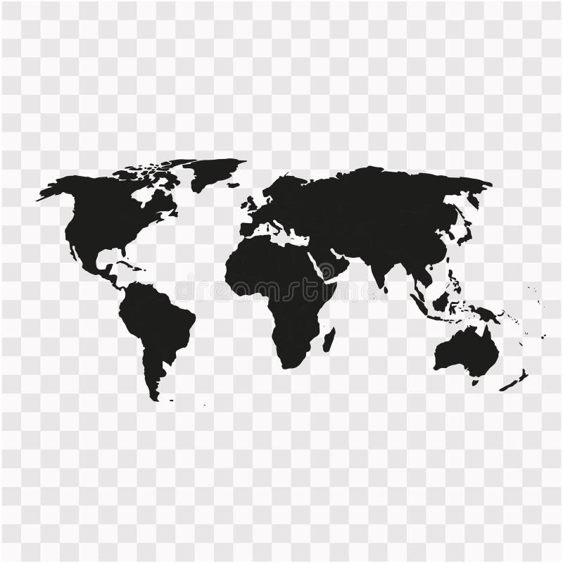 Black World Map on Transparent Background, Vector Stock Illustration ...