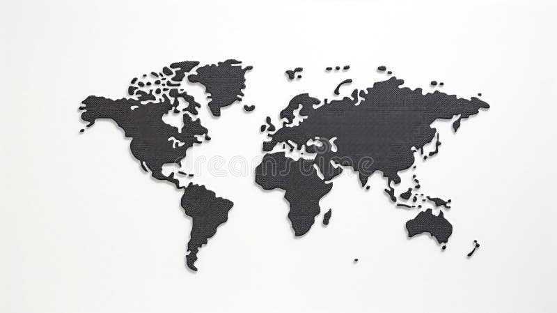 Black World Map on White Background with Simplified Continent Shapes ...
