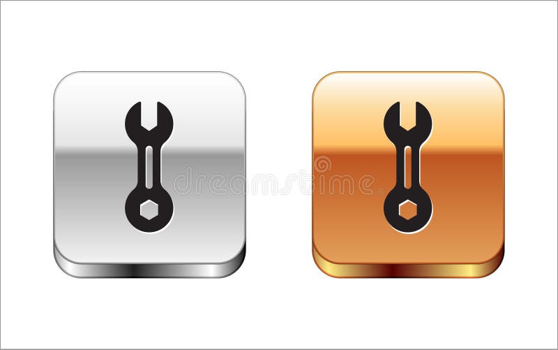Black Wrench Spanner Icon Isolated on White Background. Silver and Gold ... Black Wrench Spanner Icon Isolated on White Background. Silver and Gold ...