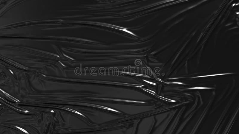 Black Wrinkled Plastic Wrap. Glossy Cloth Background. 3D Render. Stock ...