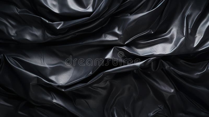 Black Wrinkled Plastic Wrap Texture. Crumpled Dark Thin Plastic ...
