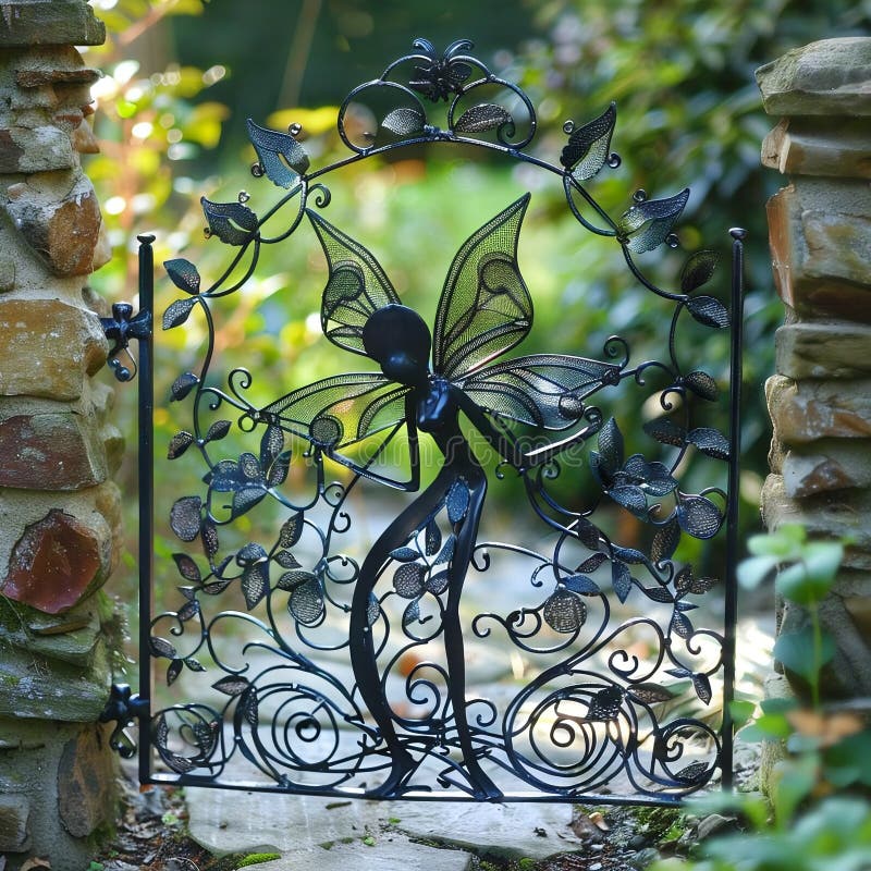 A Black Wrought Iron Gate with a Fairy Design Features Wings and a Tail ...