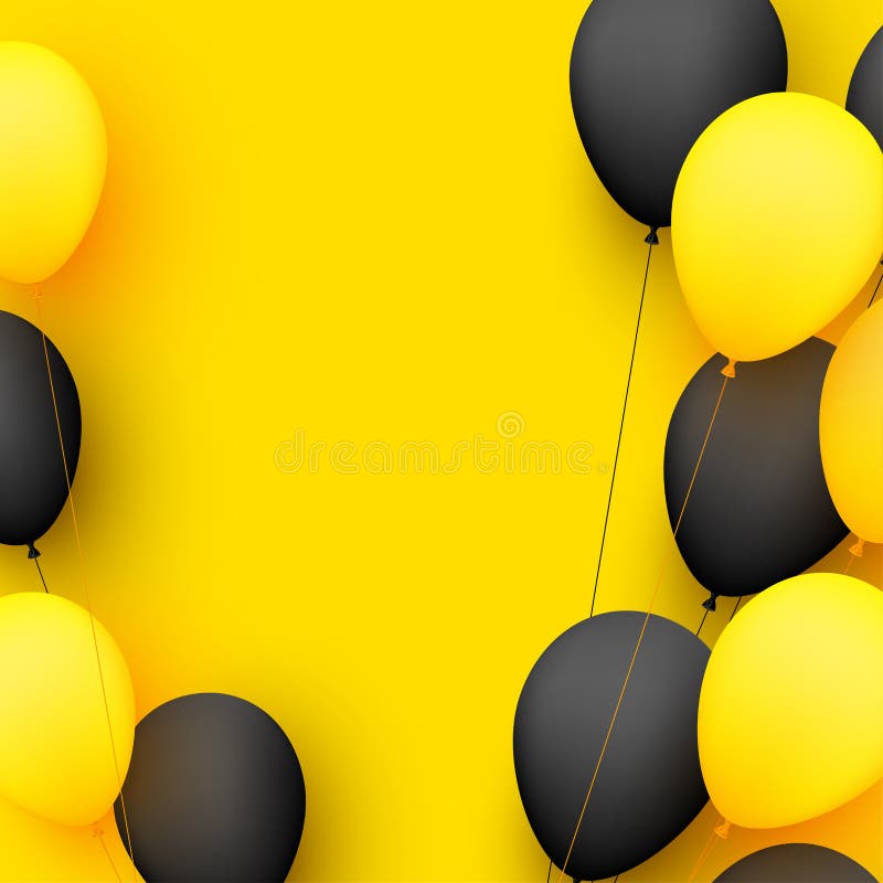 Black and Yellow Balloons with Threads on Yellow Background Stock ...