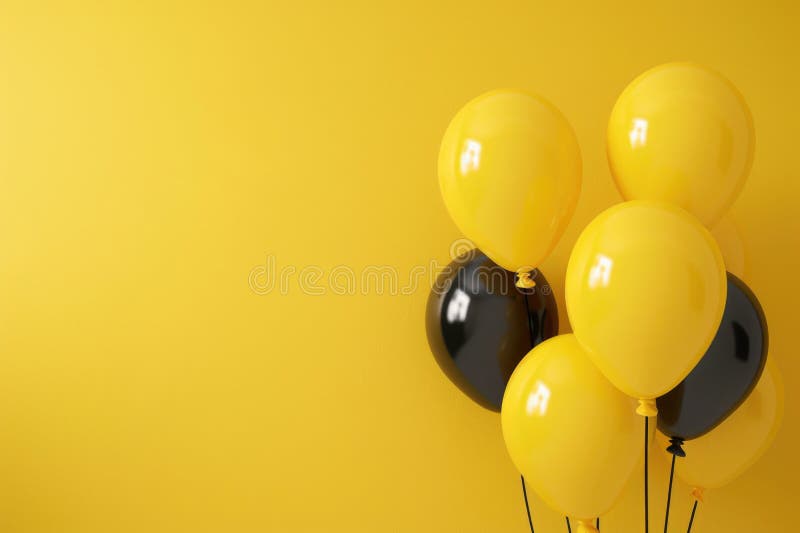 Black and Yellow Balloons on Yellow Wall Stock Image - Image of party ...