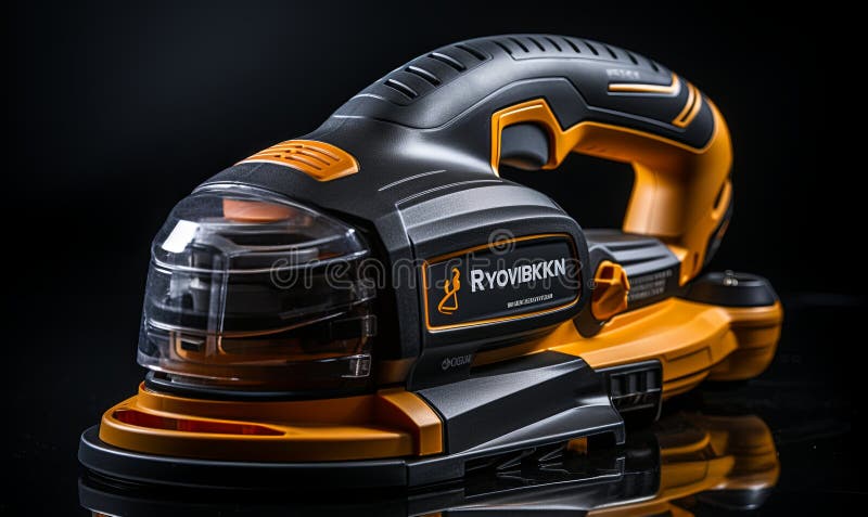 Black and Yellow Cordless Sander on Reflective Surface Stock Photo ...