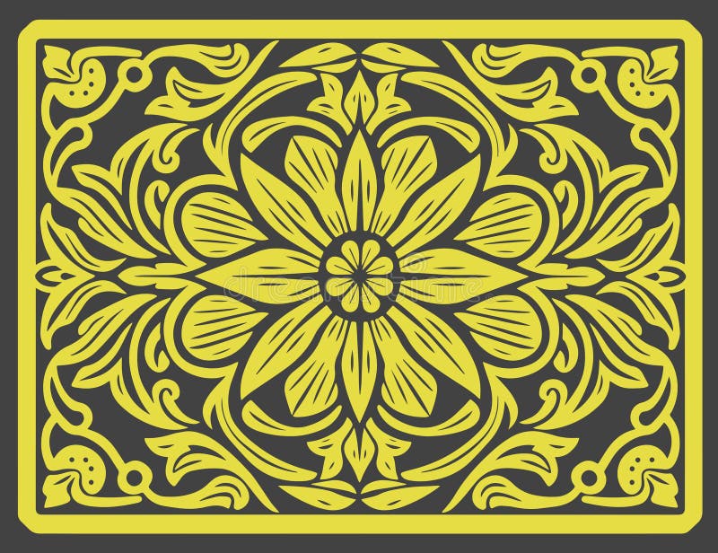 Black and Yellow Floral Rectangular Pattern for Rug. Stock Vector ...