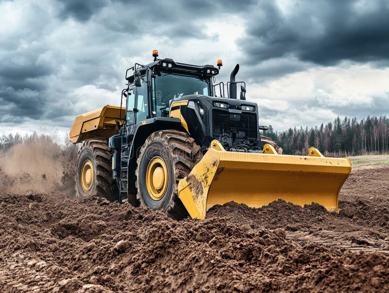 Black and Yellow Heavy Machinery Operating on a Construction Site Under ...