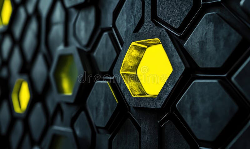 A Black and Yellow Hexagonal Pattern with Yellow Holes Stock Image ...