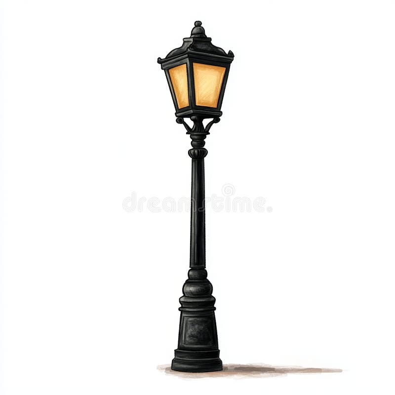 Black and Yellow Lamp Post Stands Alone on a White Background Stock ...