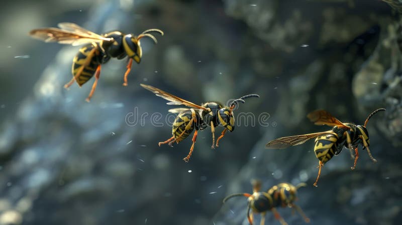 Black and Yellow Large Wasps Fly on the Winter Earth Stock Illustration ...