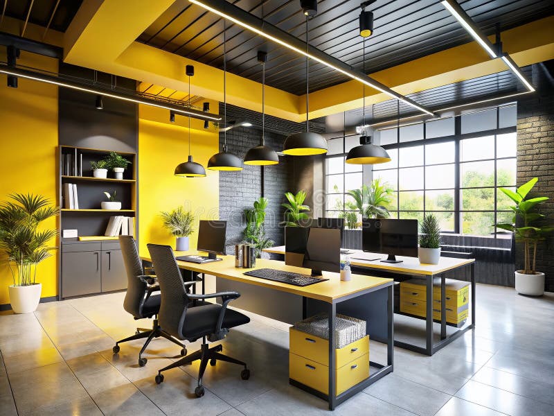 Black and Yellow Modern Office Design Sleek Aesthetics Minimalist Decor ...