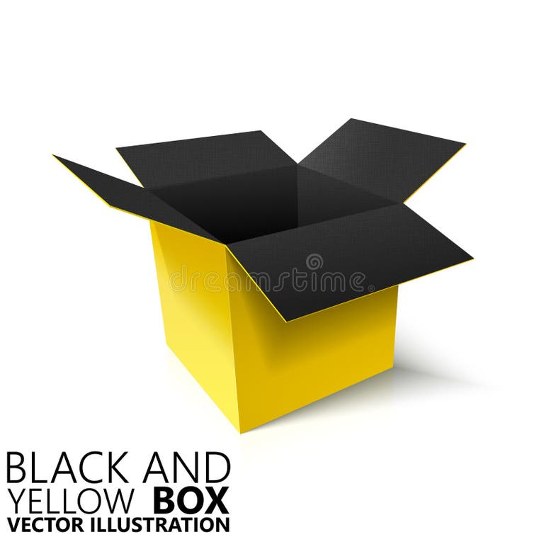Black and Yellow Open Box 3D/ Illustration Stock Illustration ...