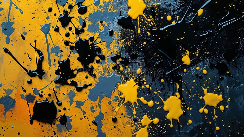 Black and Yellow Paint Splattering on Gray Surface Stock Illustration ...