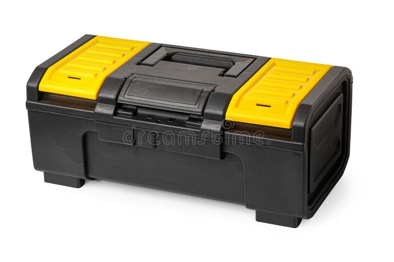 Black and Yellow Plastic Toolbox Isolated on White Background Stock ...