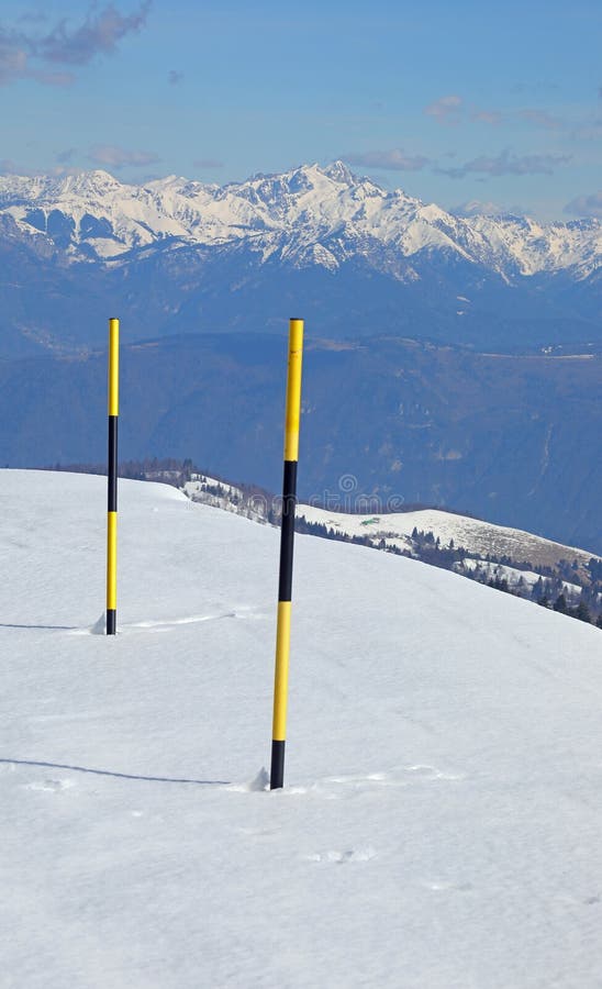 Black and Yellow Snow Markers Also Called Snow Stakes on the Road Stock ...