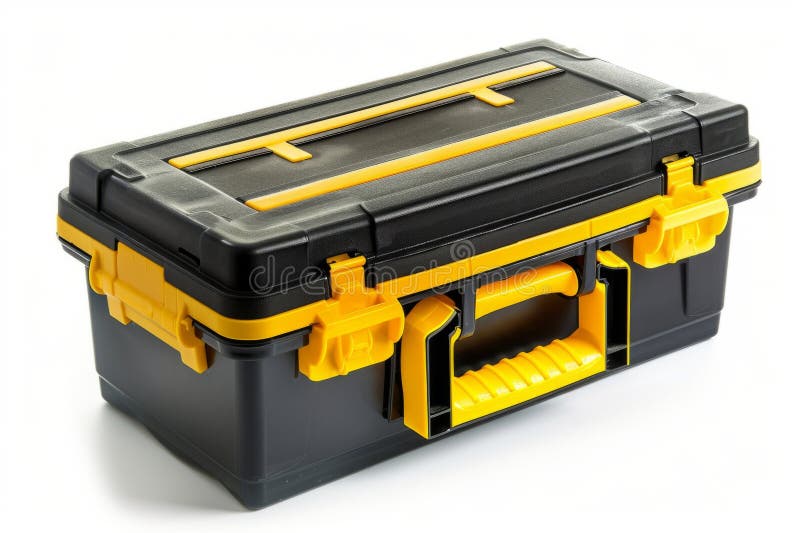 Black and Yellow Toolbox on White Background. Durable Storage Container ...