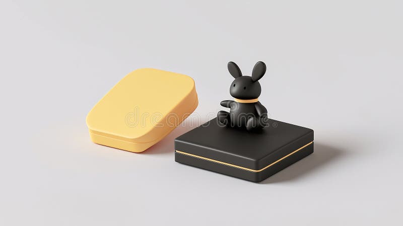 A Black and Yellow Toy Rabbit Sits on a Black Box Stock Illustration ...