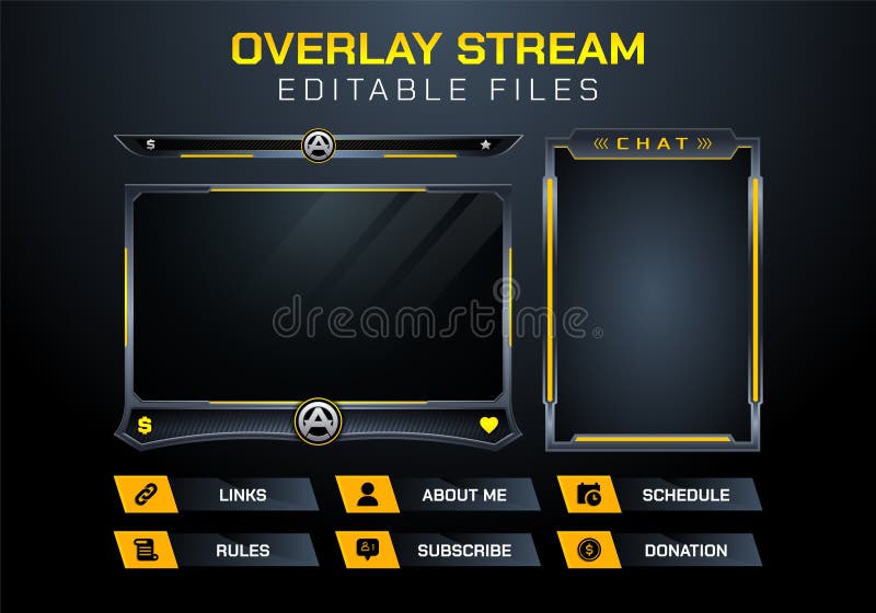 Black and Yellow Twitch Stream Overlay Template with Editable Files ...